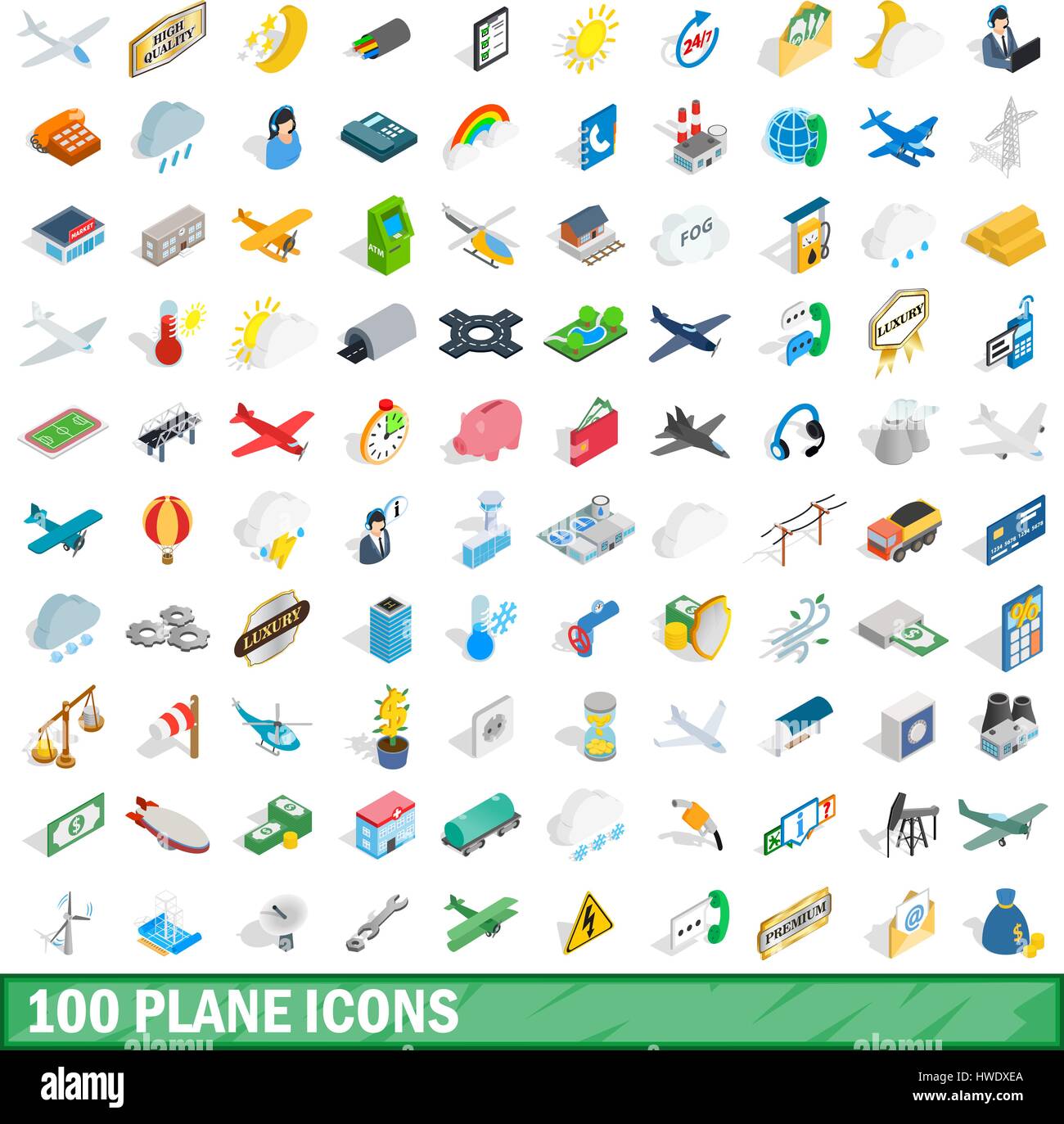 100 plane icons set, isometric 3d style Stock Vector Image & Art - Alamy