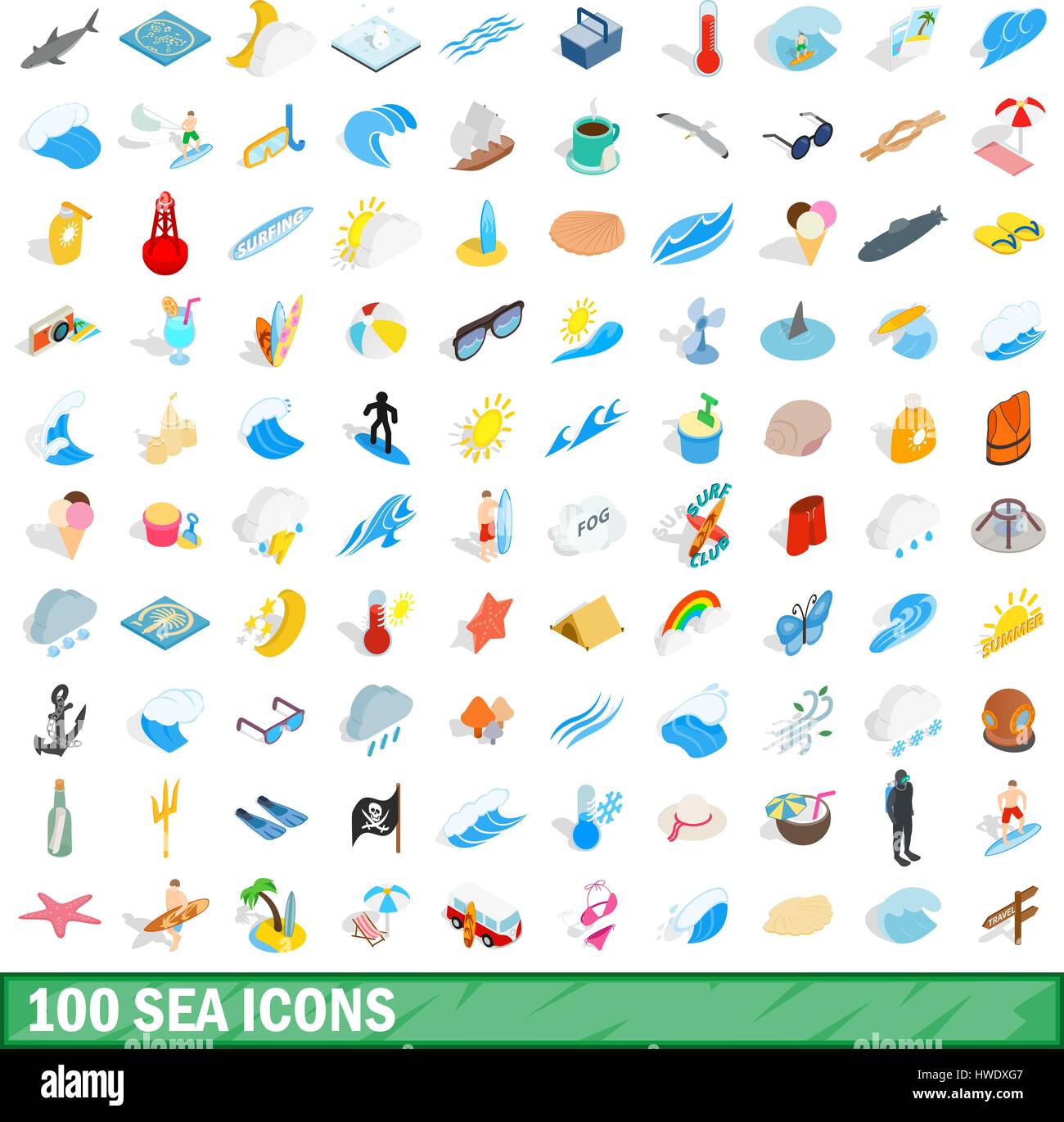100 sea icons set, isometric 3d style Stock Vector Image & Art - Alamy