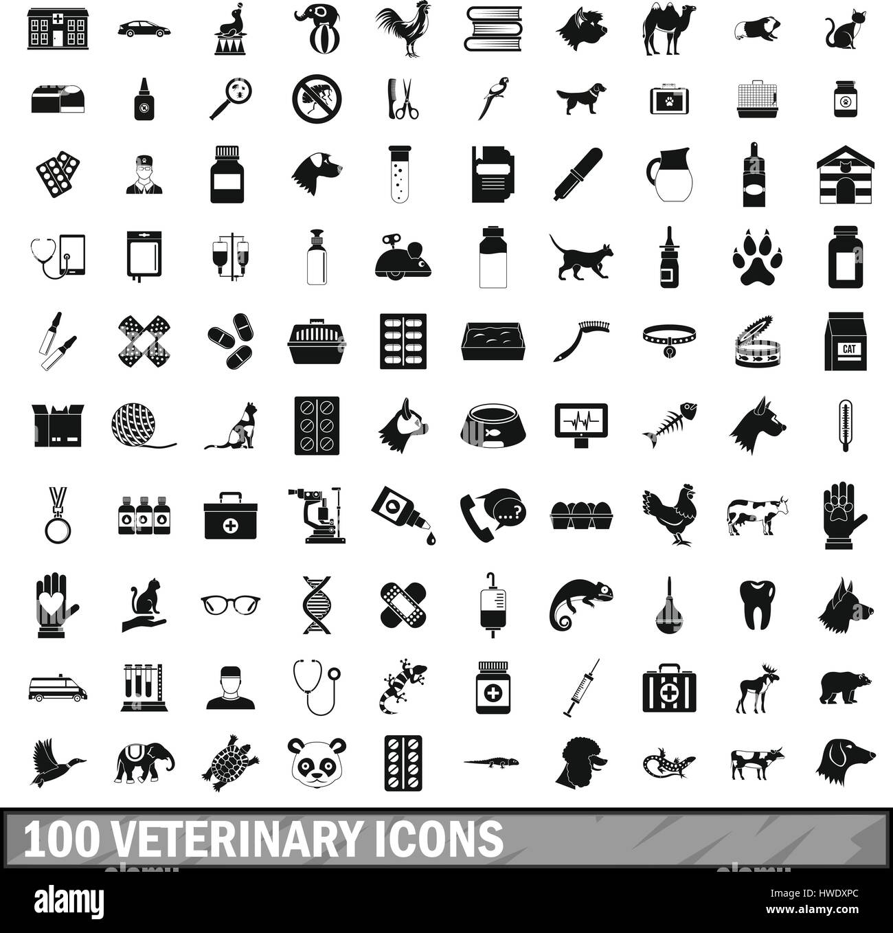 100 veterinary icons set, simple style Stock Vector Image & Art - Alamy