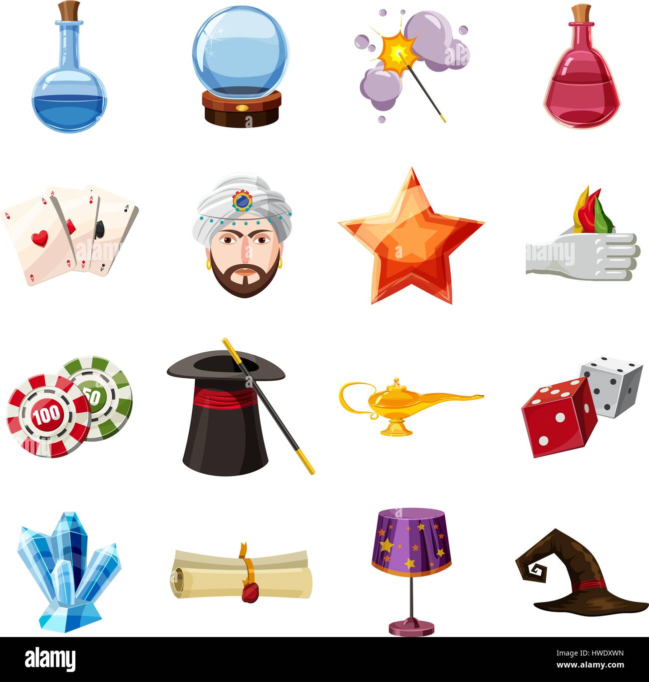 Magician icons set items, cartoon style Stock Vector Image & Art - Alamy