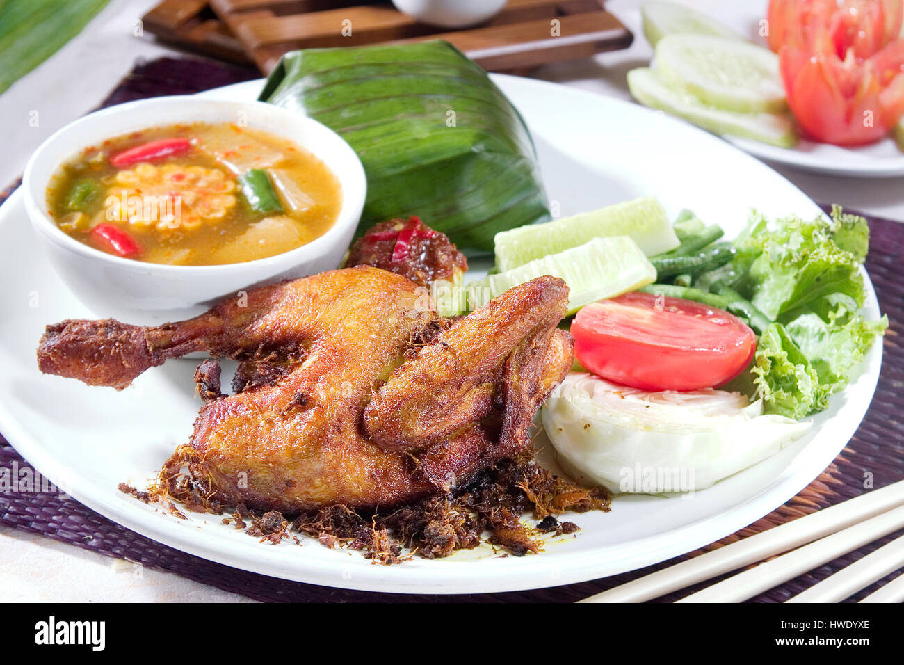 Ayam goreng Fried chicken Food Indonesia, serve with rice Stock Photo ...