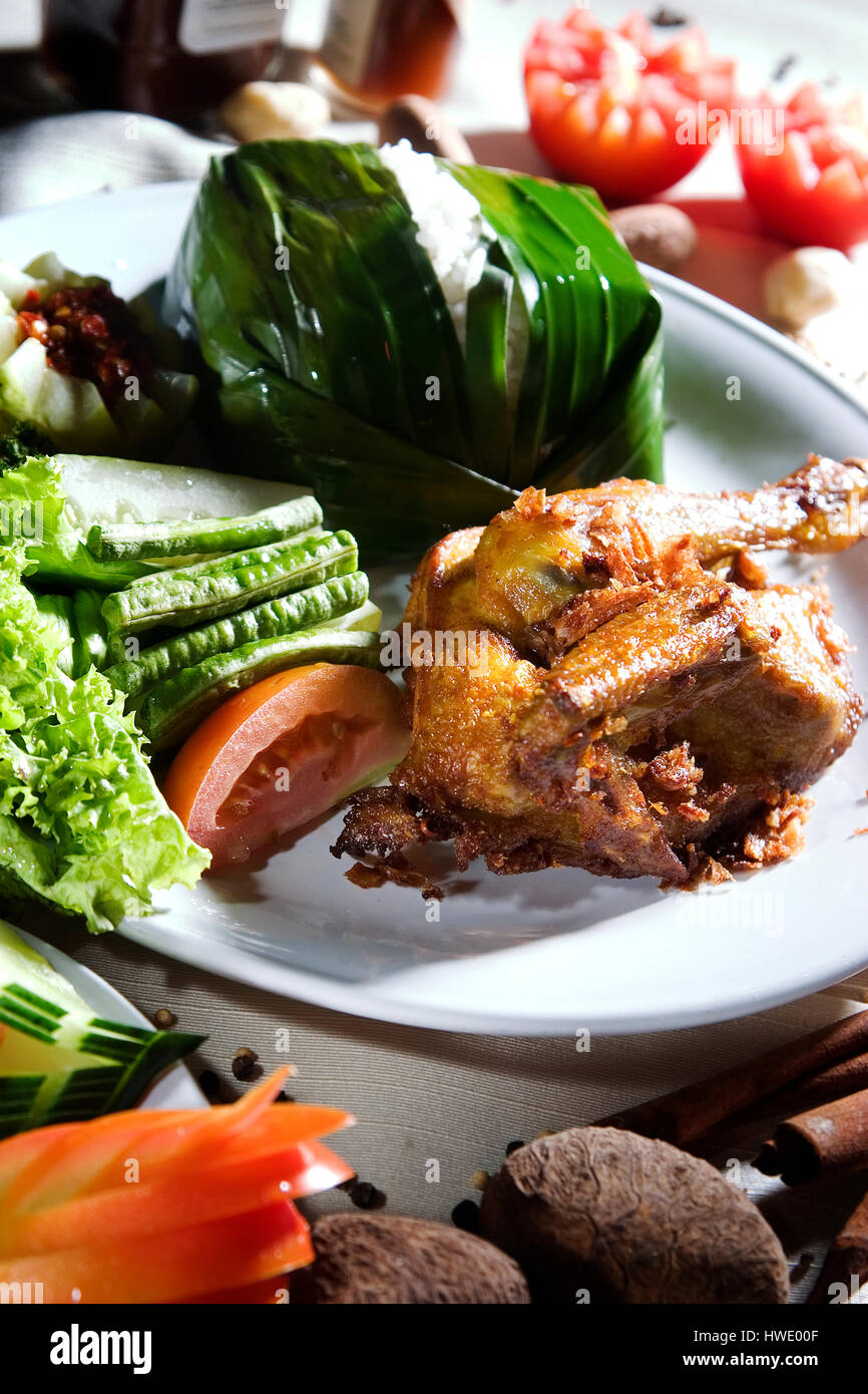 Ayam goreng Fried chicken Food Indonesia, serve with rice Stock Photo ...