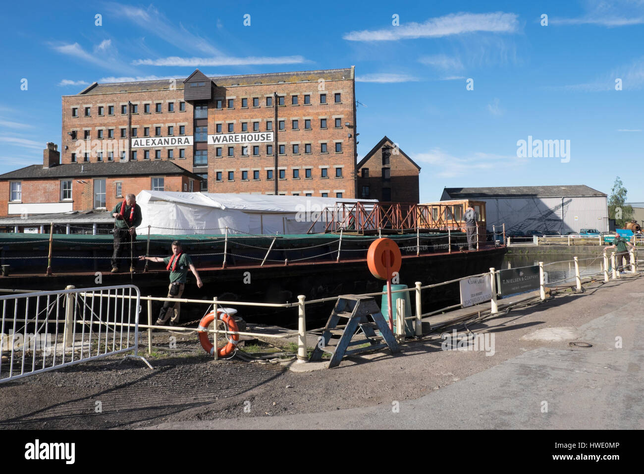 Barge Sabrina 5 being moved to dry dock for restoration and maintenance ...