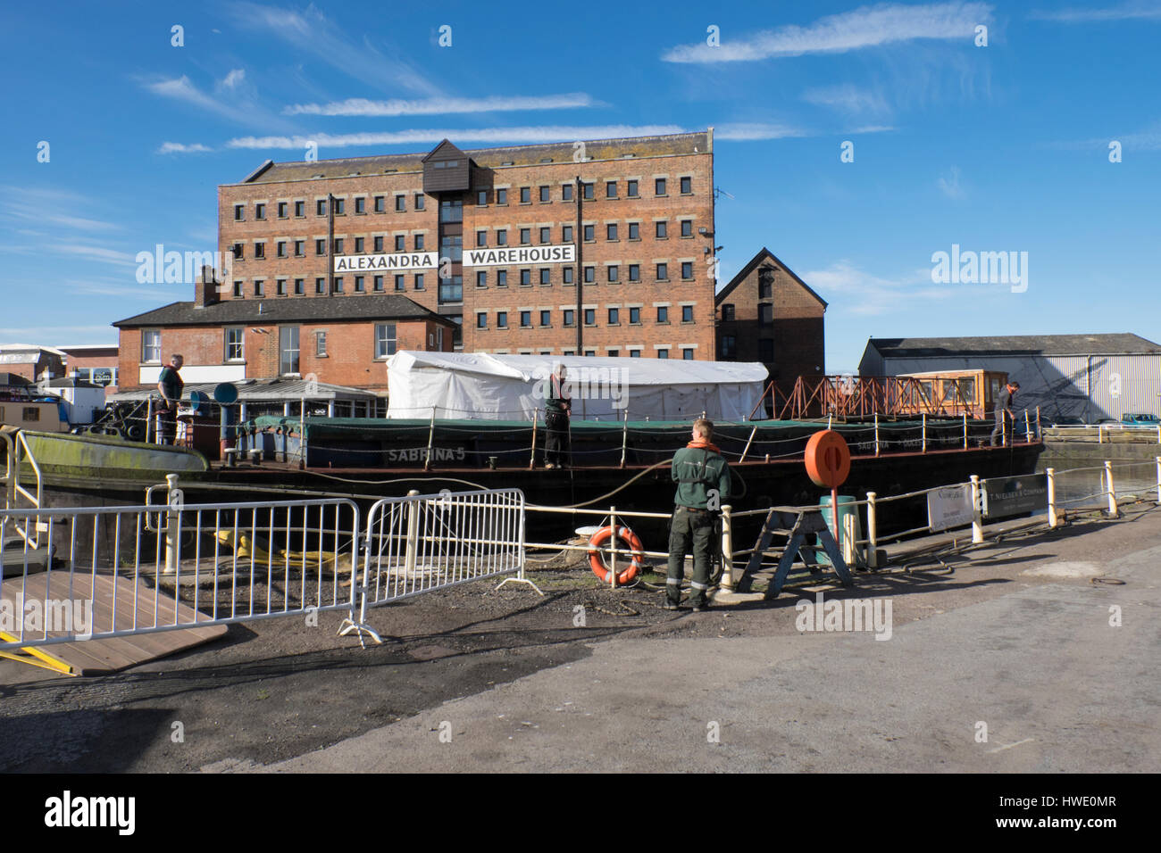 Barge Sabrina 5 being moved to dry dock for restoration and maintenance ...