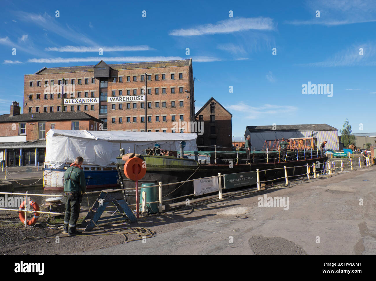 Barge Sabrina 5 being moved to dry dock for restoration and maintenance ...