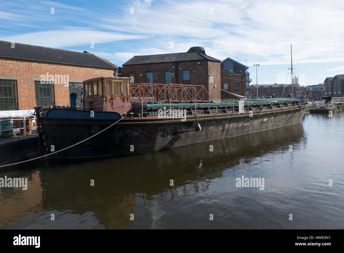 Barge Sabrina 5 being moved to dry dock for restoration and maintenance ...