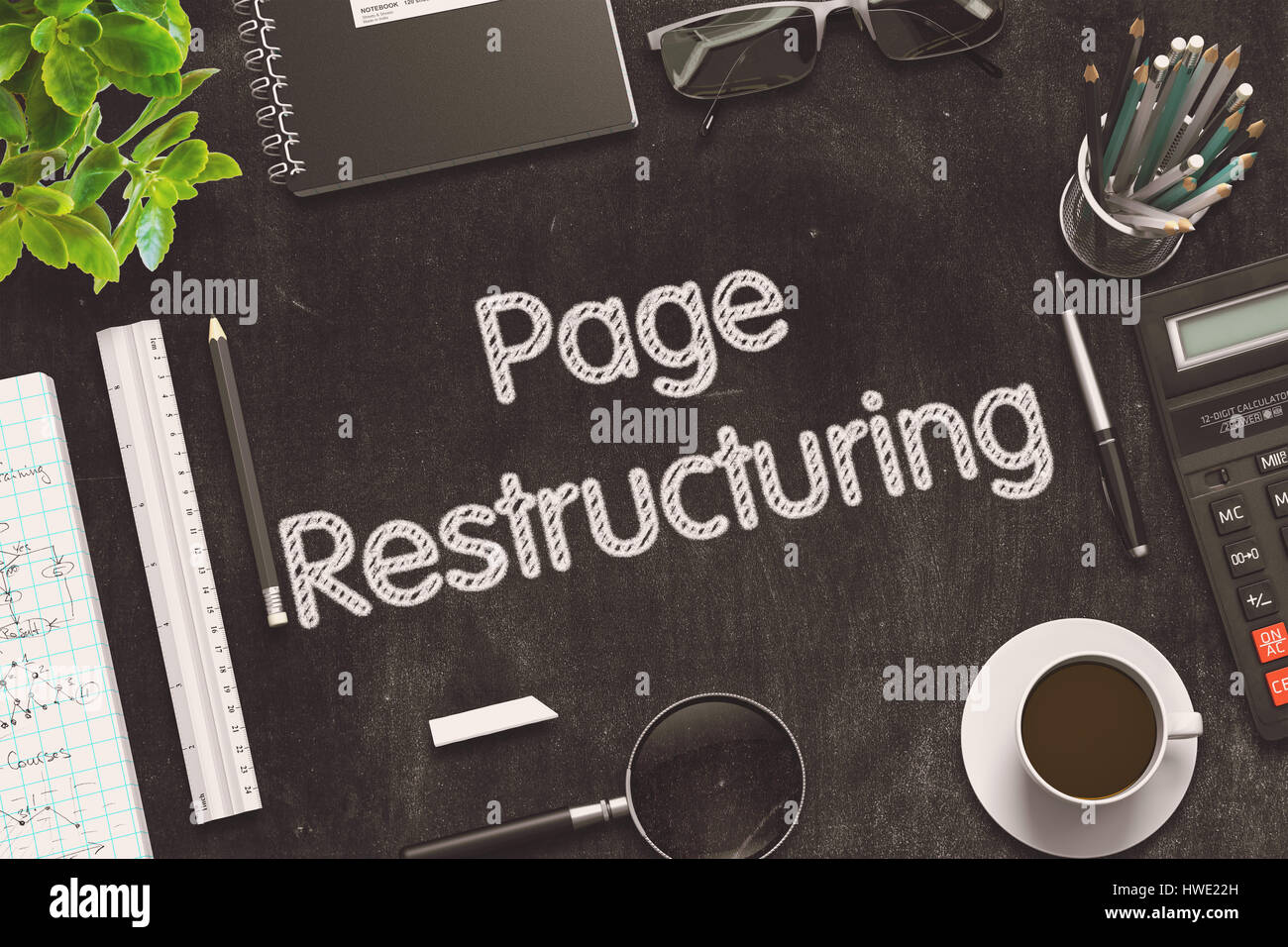 Black Chalkboard with Page Restructuring. 3D Rendering Stock Photo - Alamy