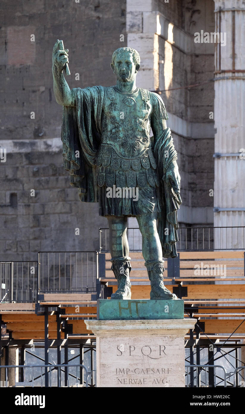Bronze statue of Nerva in the Forum Romanum, Rome, Italy on September ...