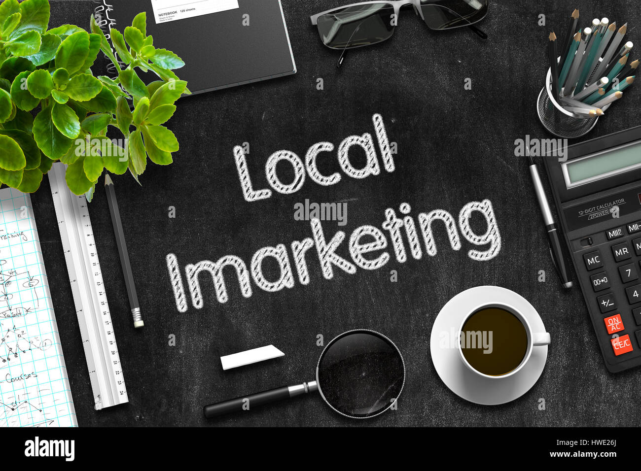 Local Imarketing Concept on Black Chalkboard. 3D Rendering Stock Photo ...