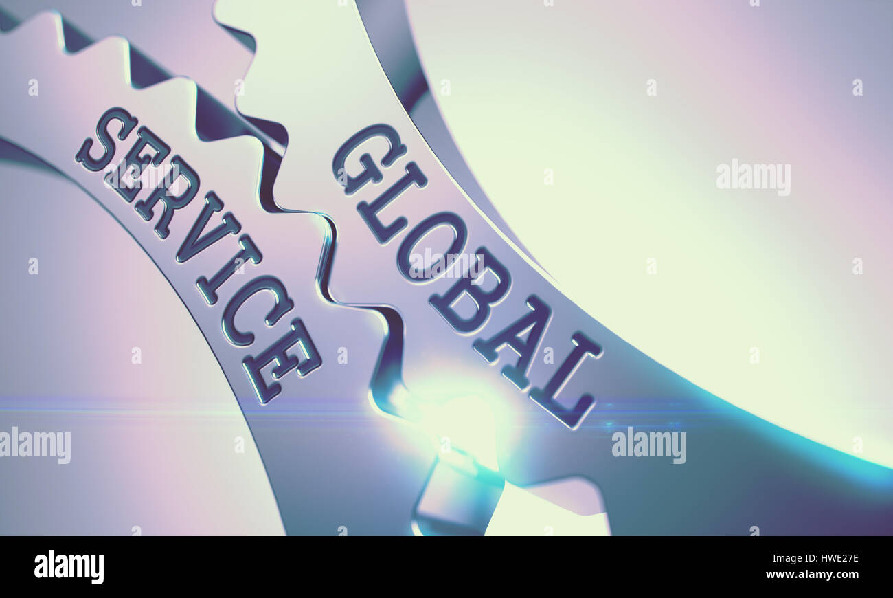 Global Service on the Mechanism of Metallic Gears. 3d Stock Photo - Alamy