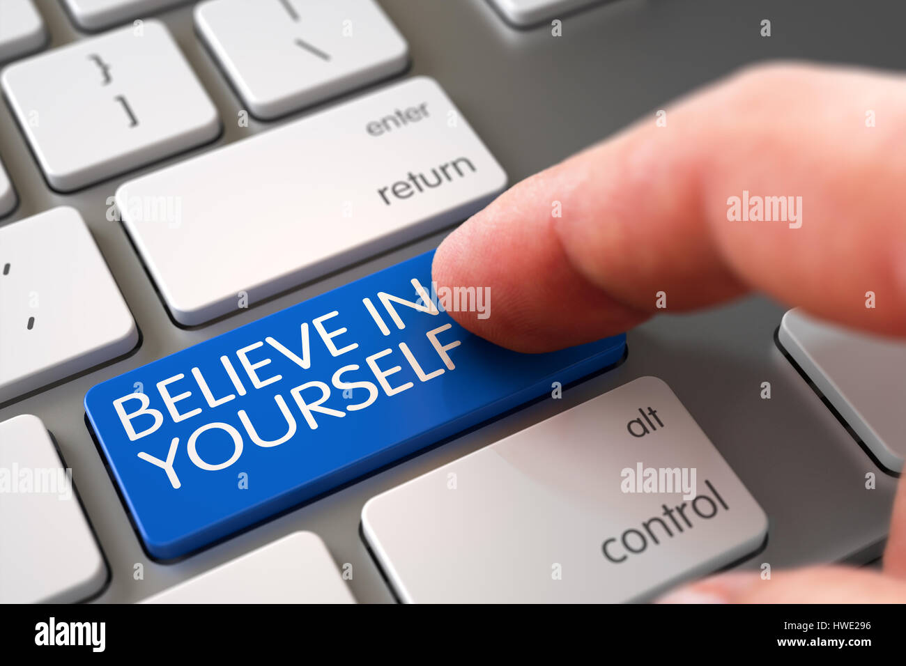 Hand Touching Believe In Yourself Button. 3d Stock Photo - Alamy