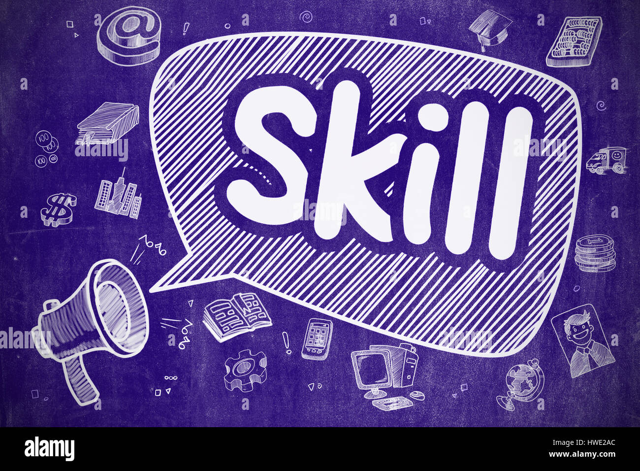 Skill - Cartoon Illustration on Blue Chalkboard Stock Photo - Alamy