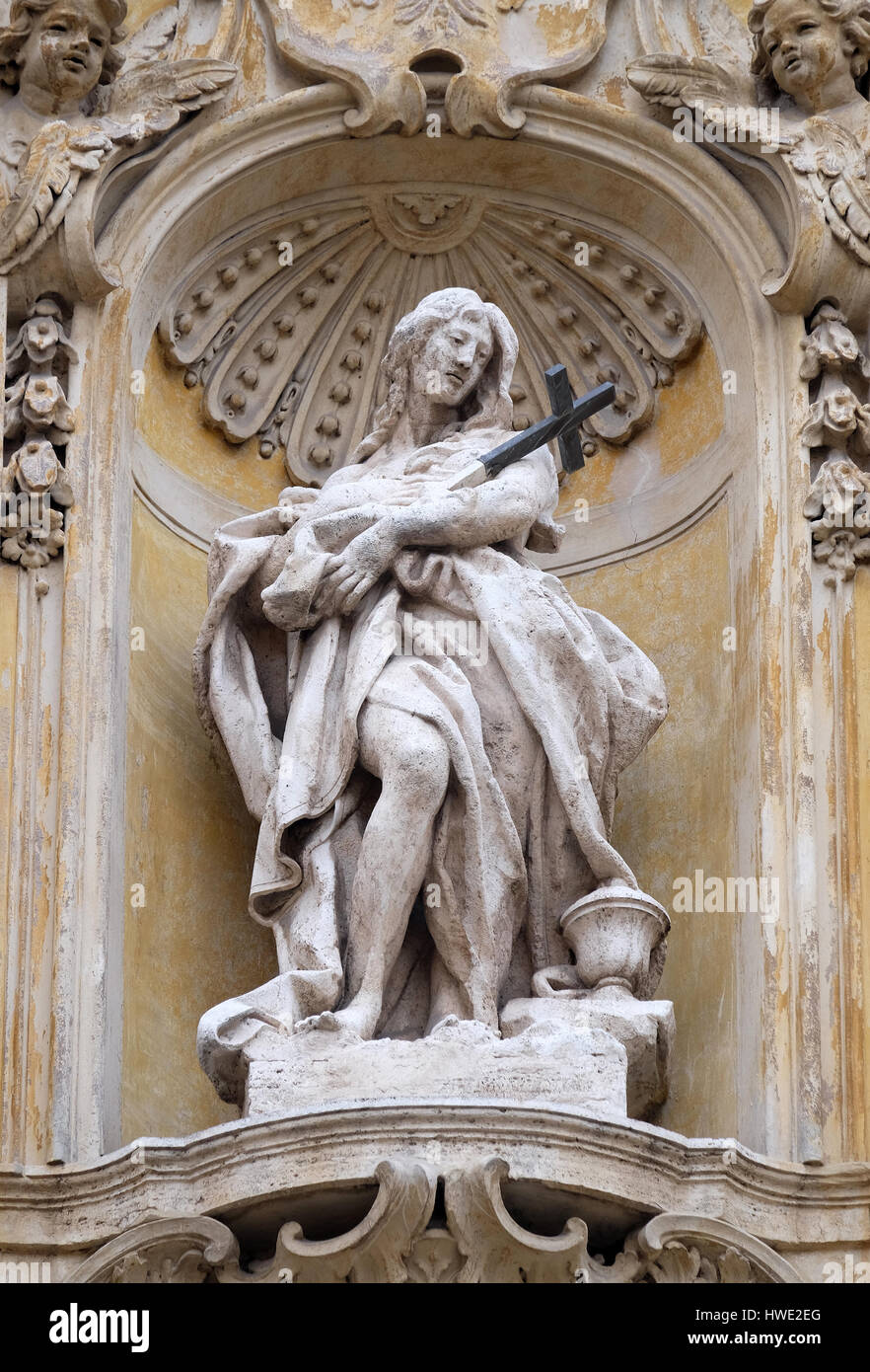 Statue of Saint Mary Magdalen on facade of Santa Maria Maddalena Church ...