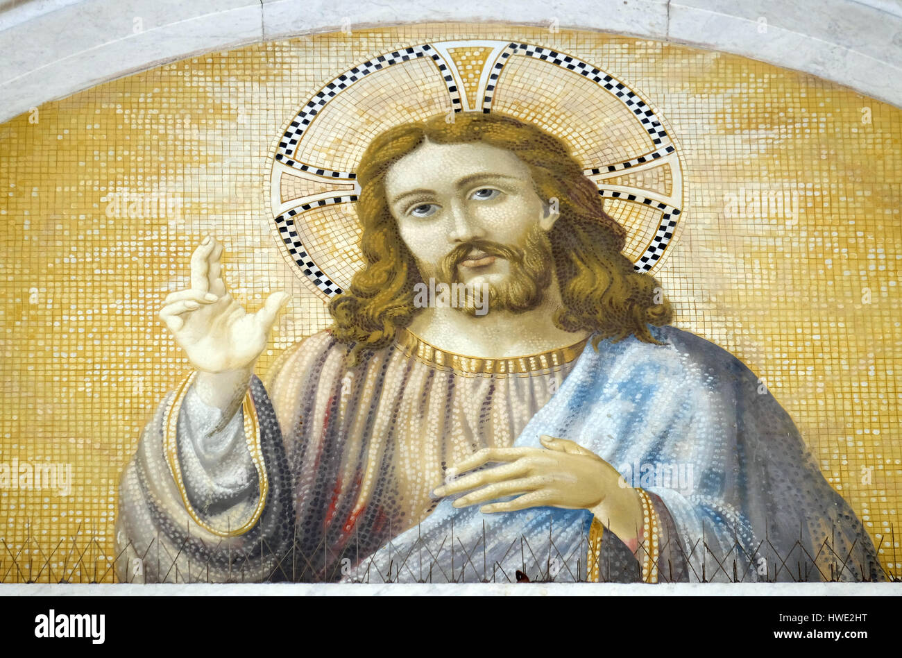 The icon with the image of Jesus Christ on a gold background in the ...