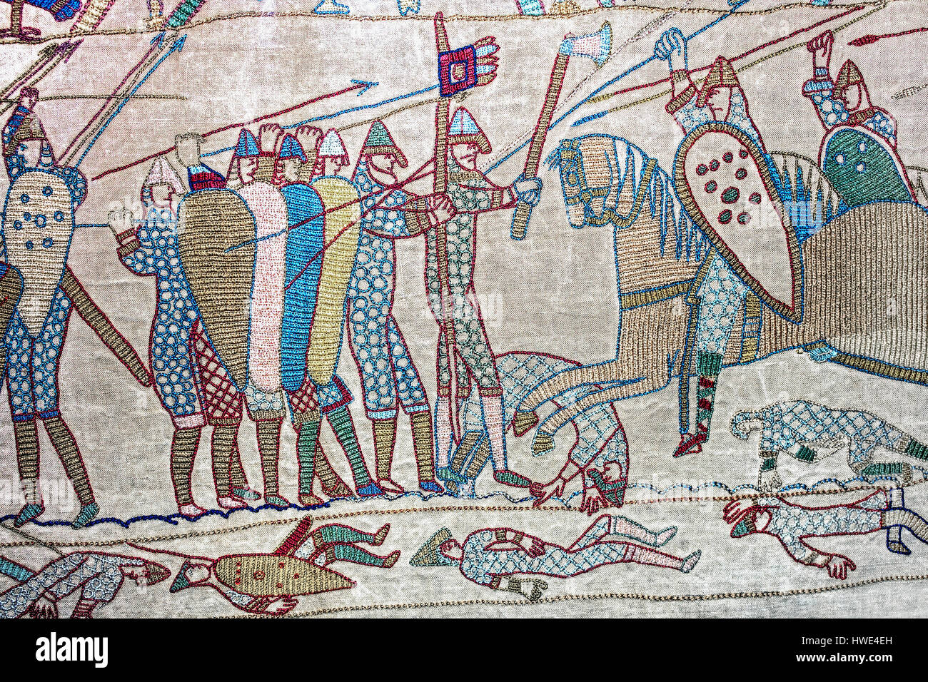 Cavalry Fighting Infantry In The Battle Of Hastings bayeux tapestry Stock Photo - Alamy