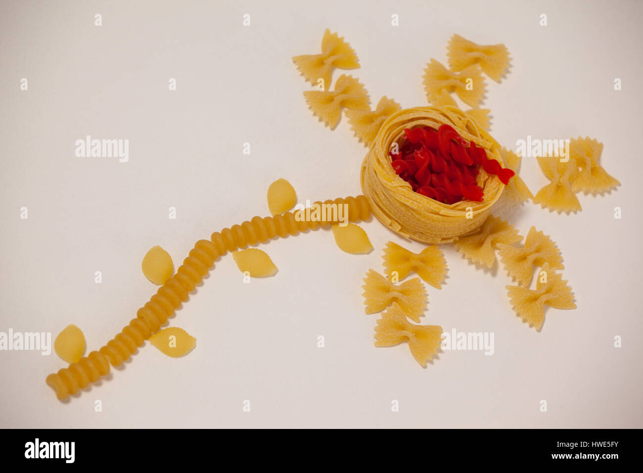 Varieties of pasta making a flower on white background Stock Photo - Alamy