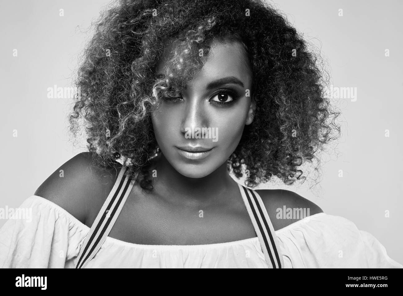 Sensual portrait of glamor elegant black hippy woman model with curly ...