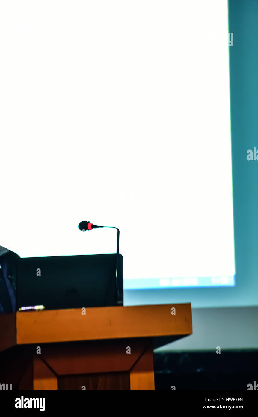 Empty podium in a lecture auditorium Stock Photo - Alamy
