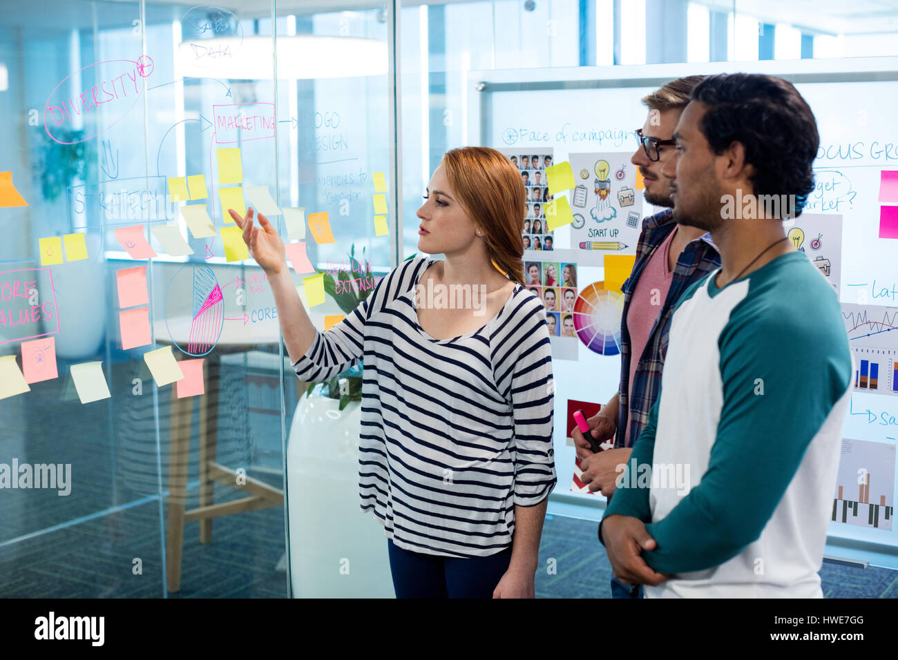 Creative business team writing on the sticky notes in office Stock ...