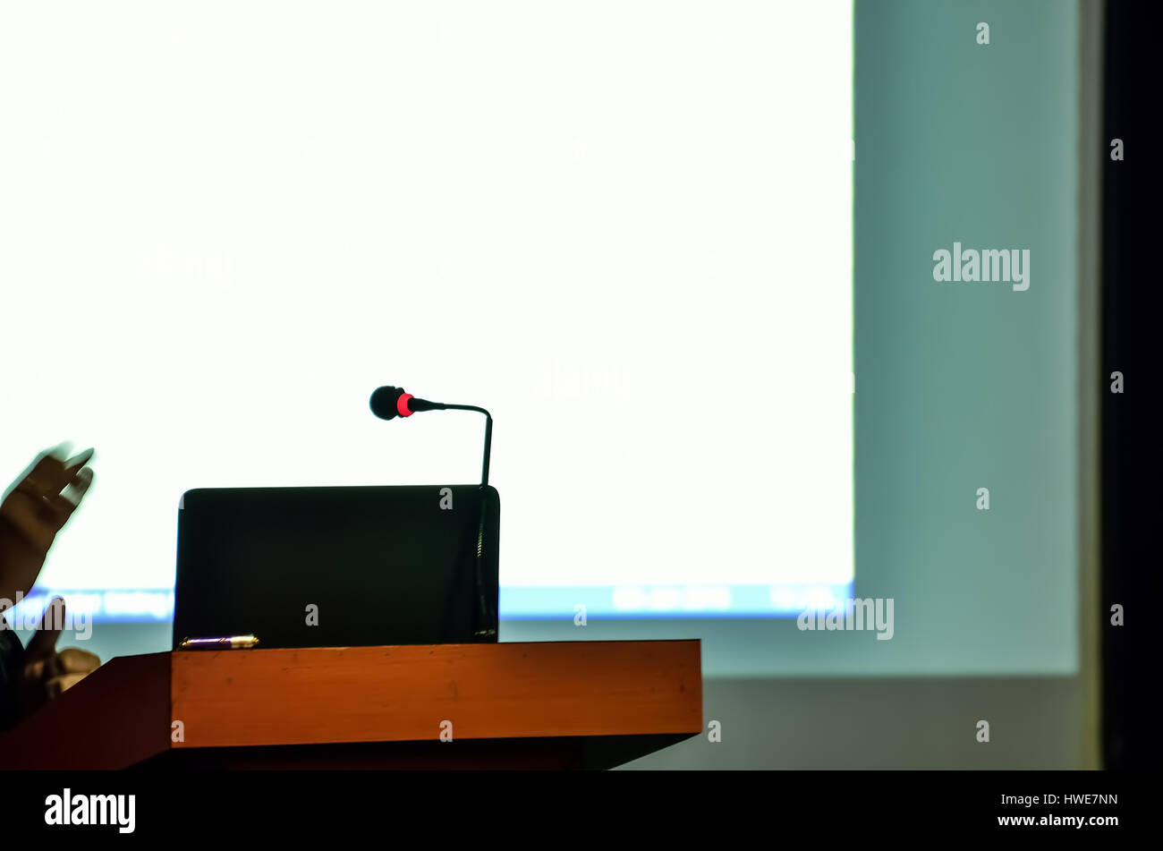 Empty podium in a lecture auditorium Stock Photo - Alamy
