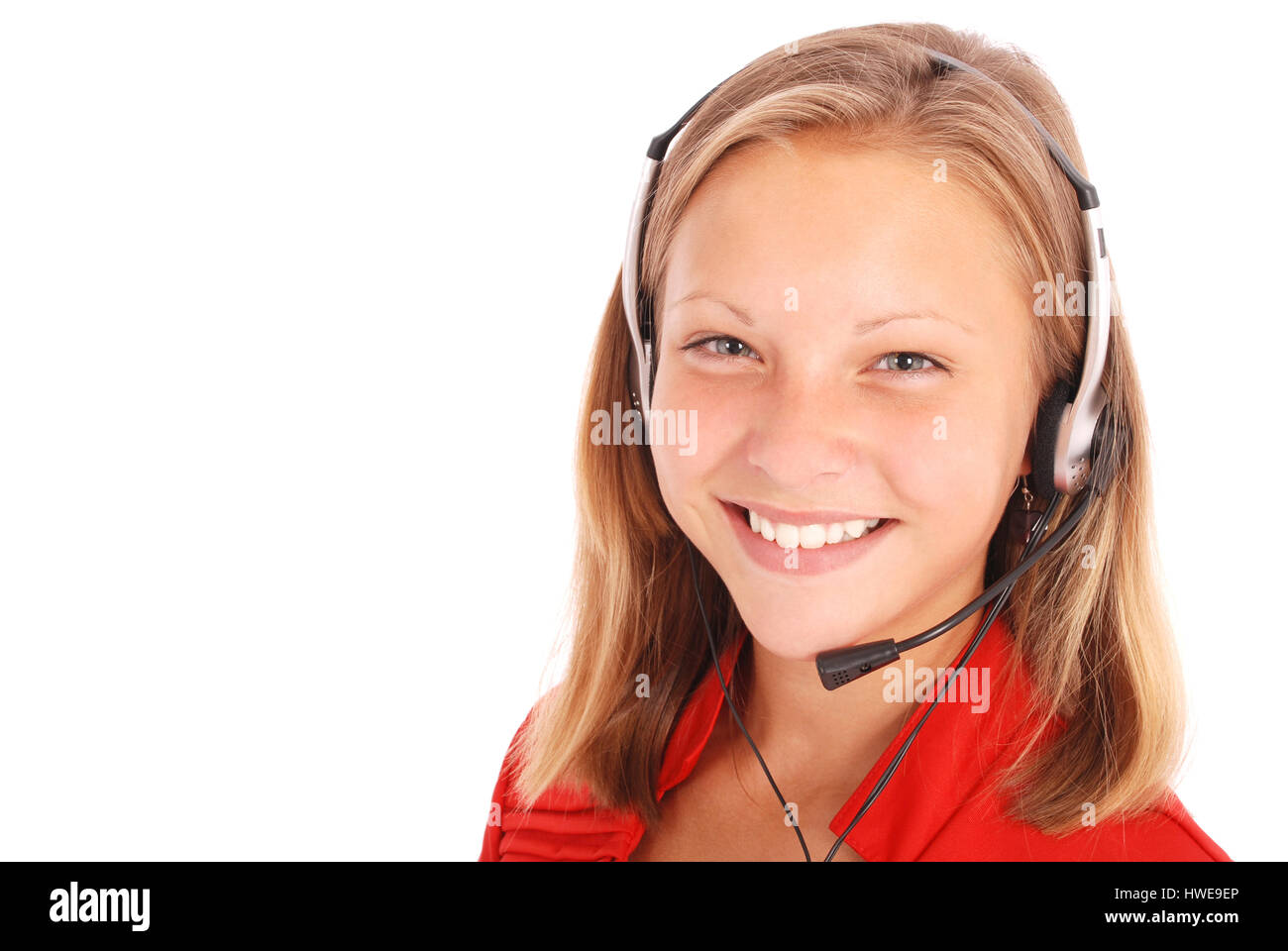 Beautiful customer service operator student girl with headset, isolated ...