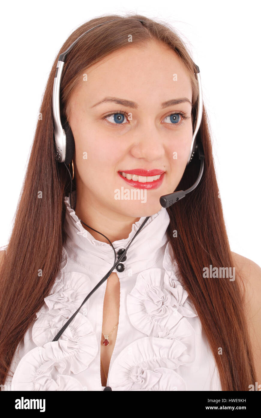Beautiful customer service operator student girl with headset, isolated ...