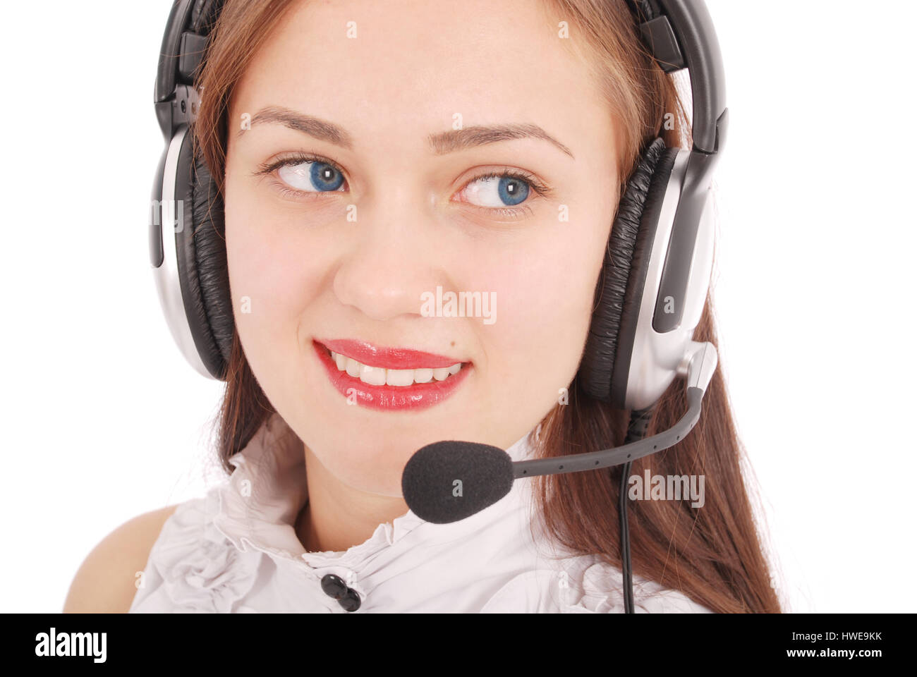 Beautiful customer service operator student girl with headset, isolated ...