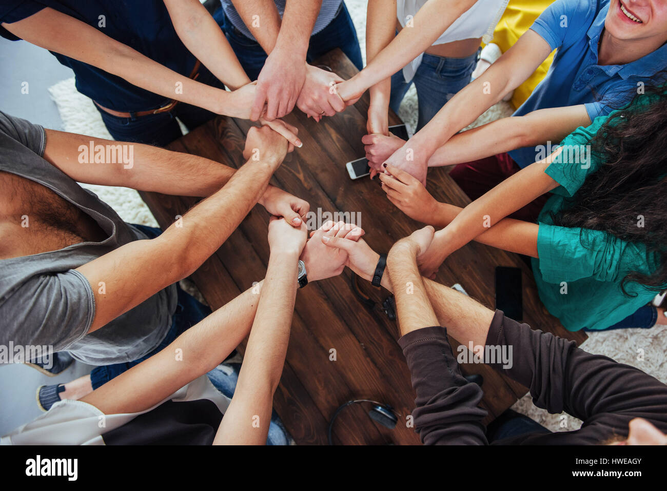 Group of Diverse Hands Together Joining. Concept of teamwork and ...