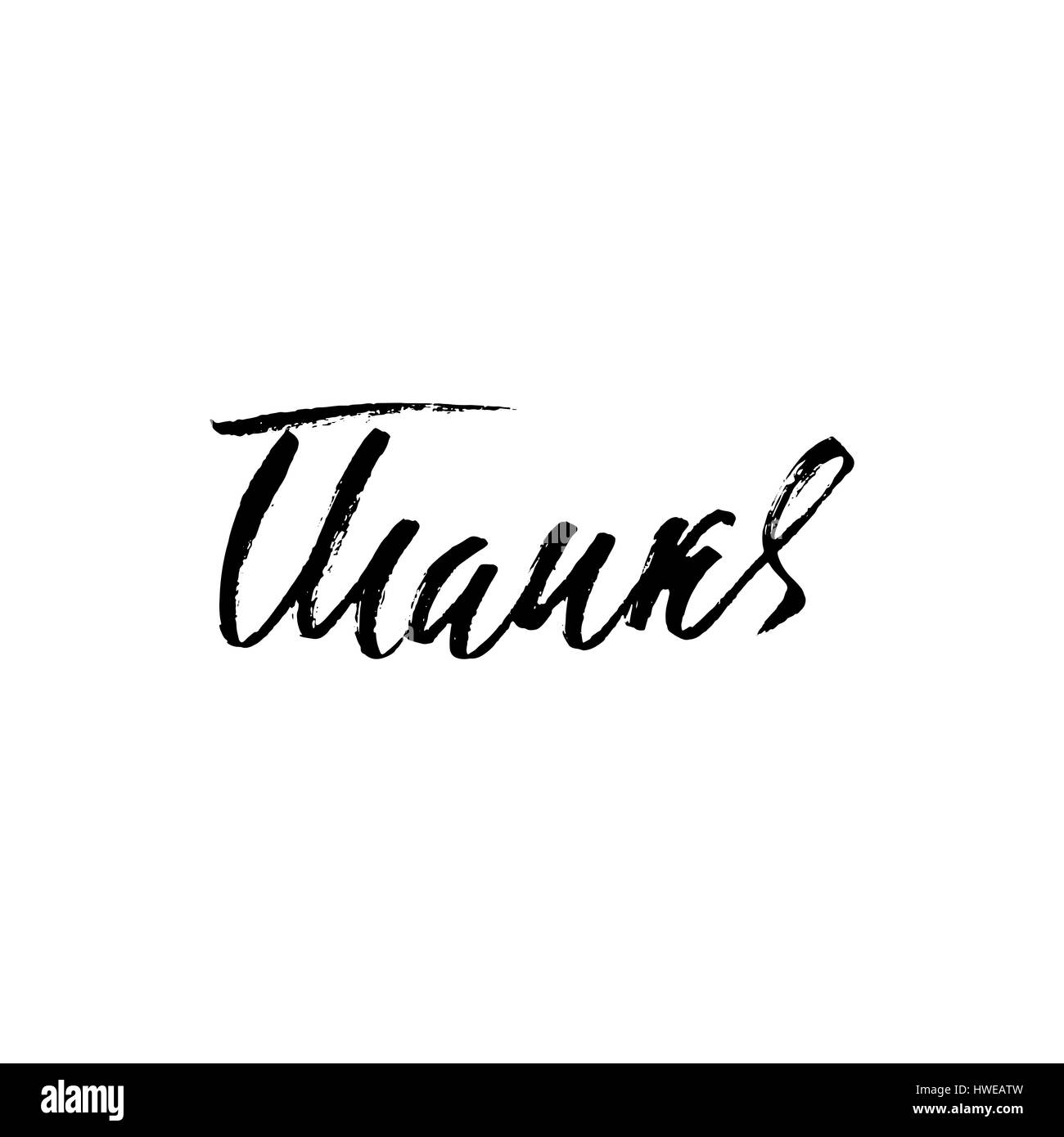 Thanks handwritten inscription. Hand drawn lettering. Thanks card ...