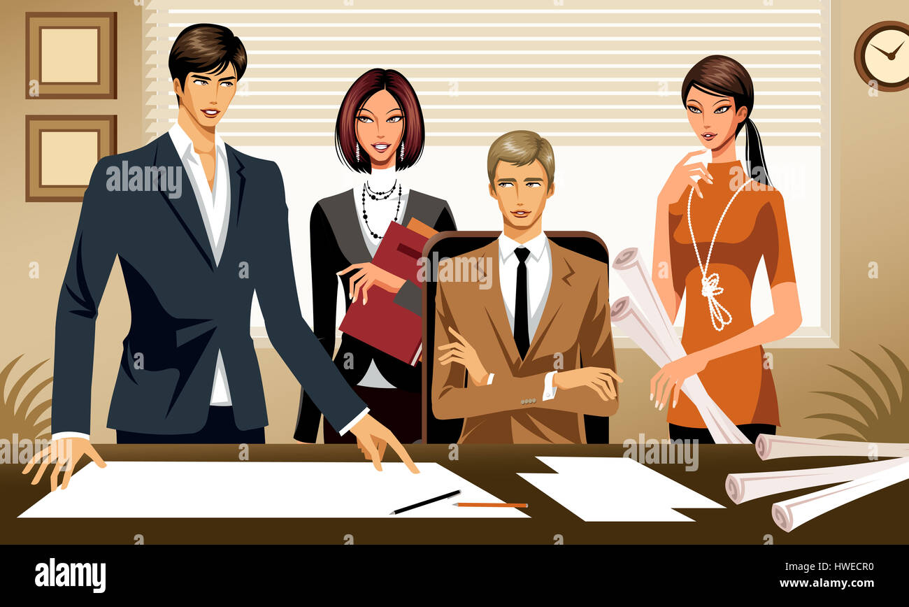 four,business,people,working,project,paper work,desk,office interior ...