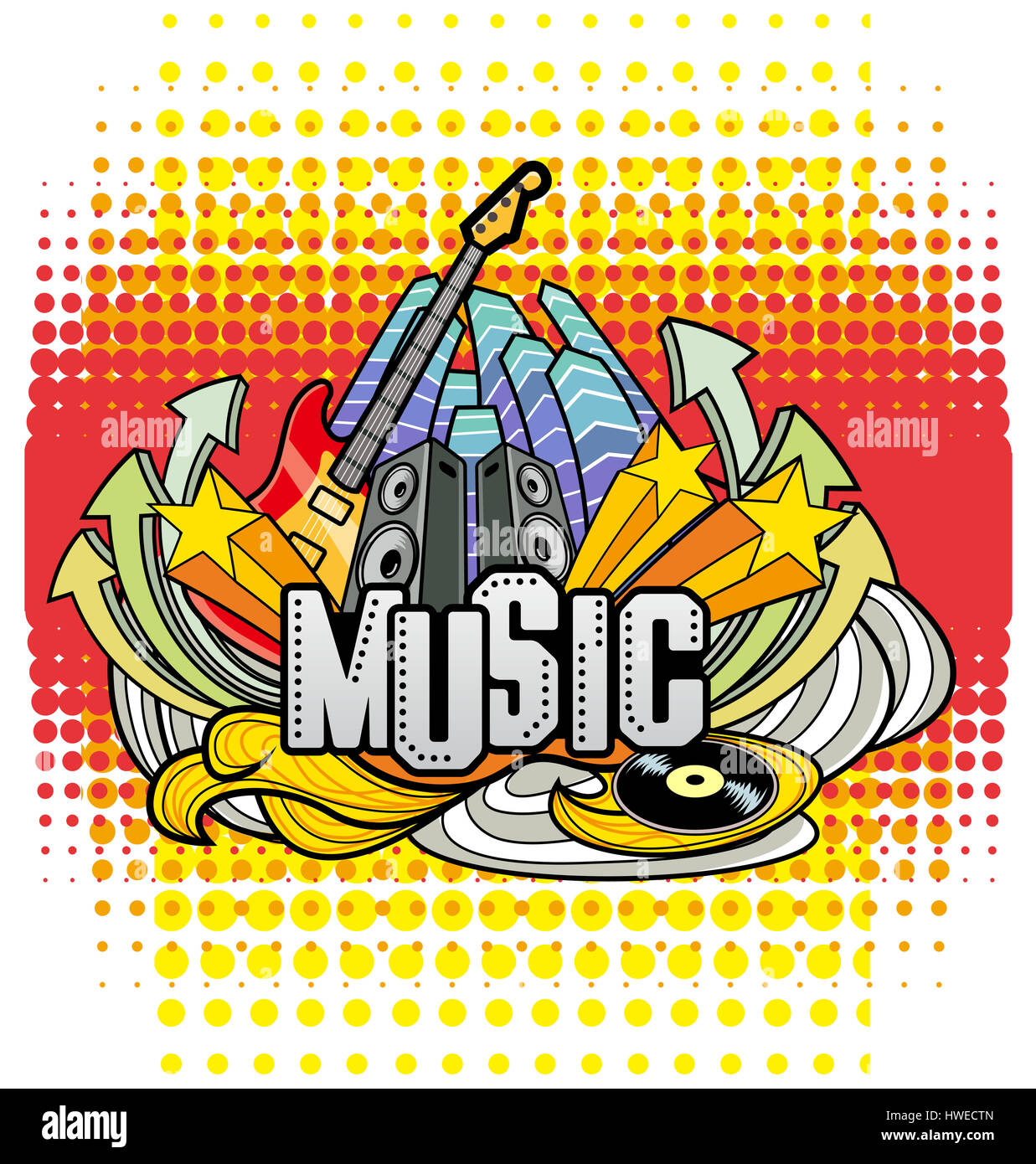 background,red colour,yellow colour,music,text,bold,speaker,arrows sign ...