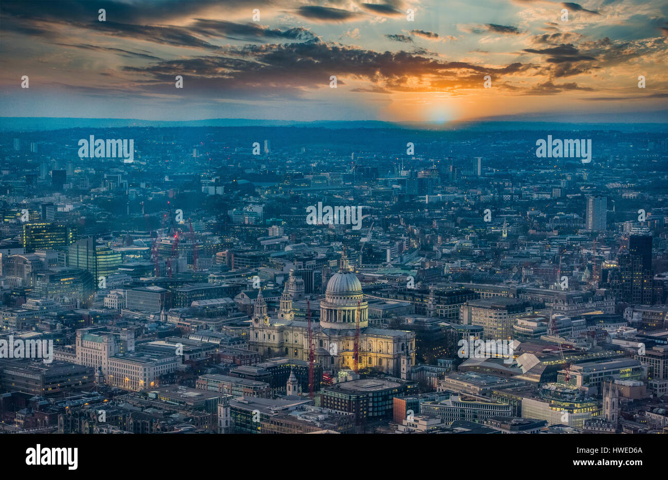London aerial view at sunset Stock Photo - Alamy