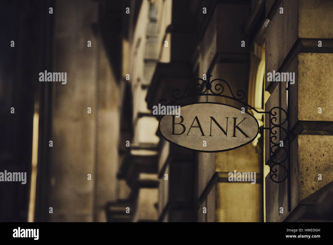 Bank sign and classic buildings - finance concept Stock Photo - Alamy