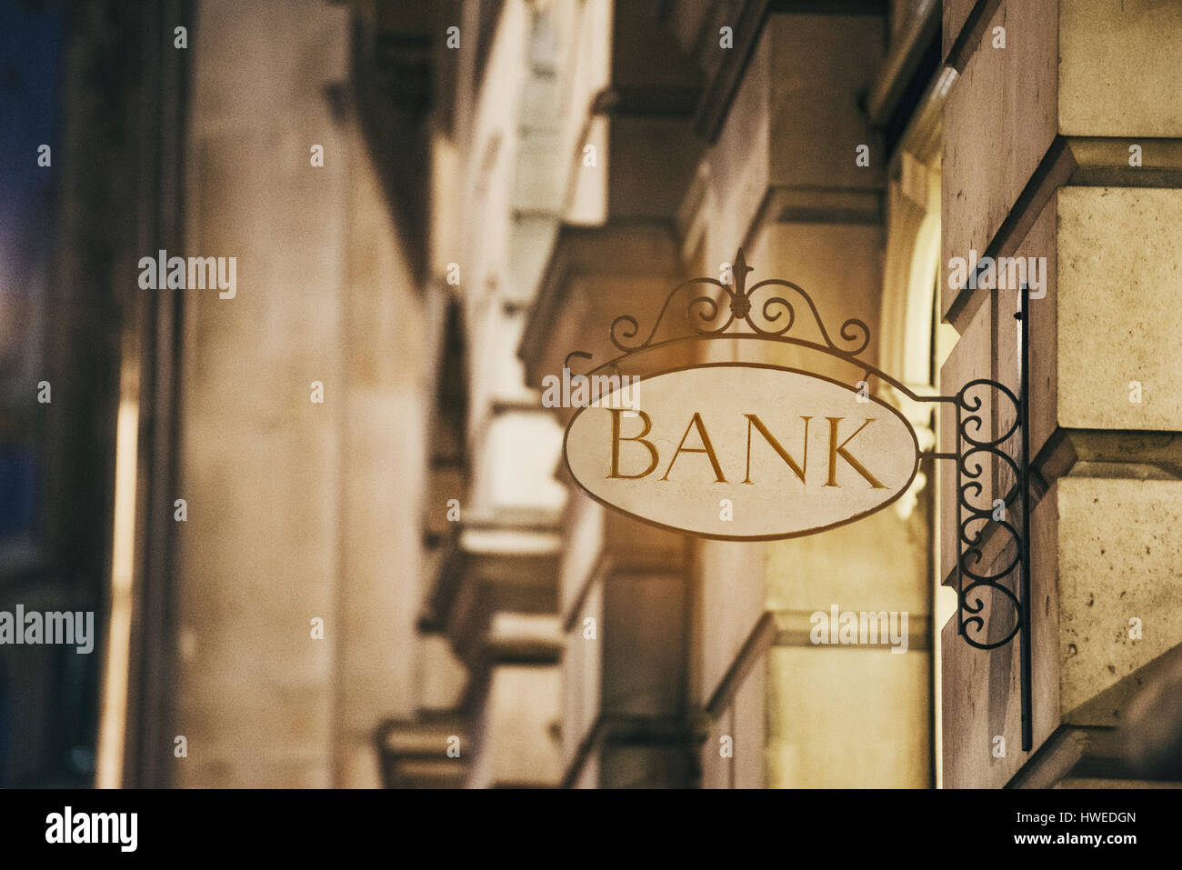 Bank sign and classic buildings - finance concept Stock Photo - Alamy
