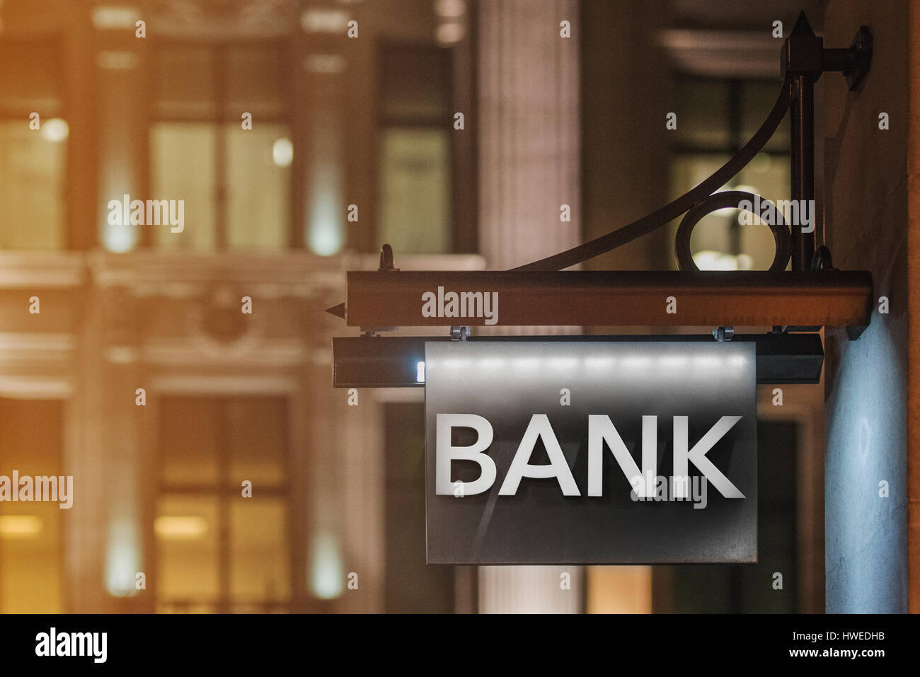 Bank sign and classic buildings - finance concept Stock Photo - Alamy