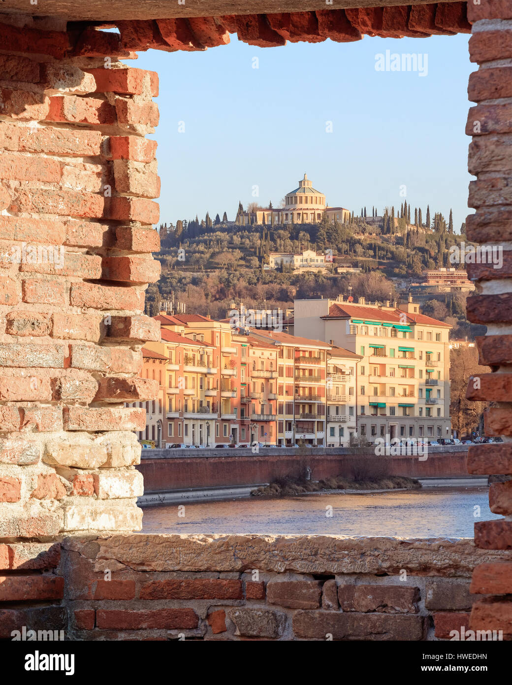 Old Verona town, view through brickwall window Stock Photo - Alamy
