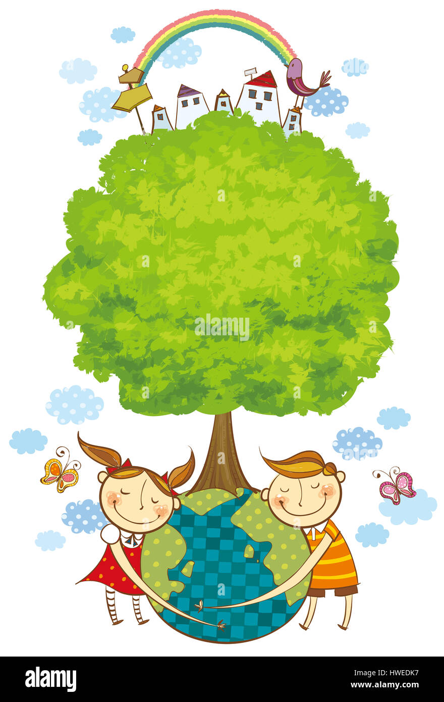 Illustration boy girl planting tree High Resolution Stock Photography ...