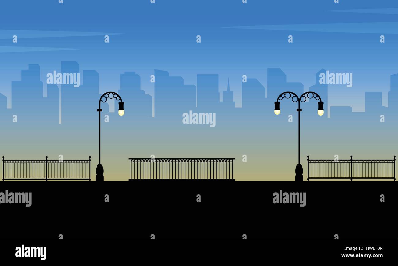 Silhouette of town with street lamp scenery Stock Vector Image & Art ...