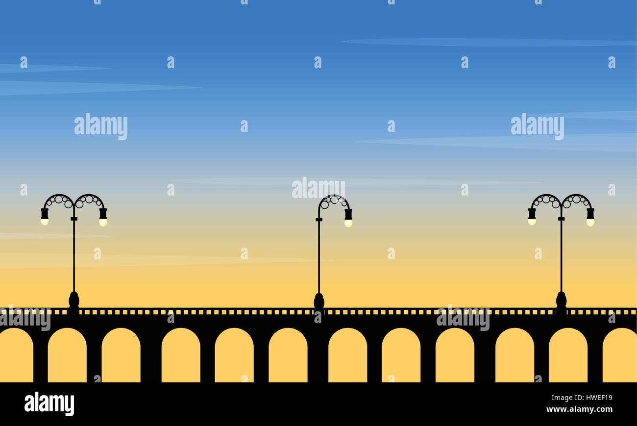 At sunset bridge scenery with street lamp Stock Vector Image & Art - Alamy