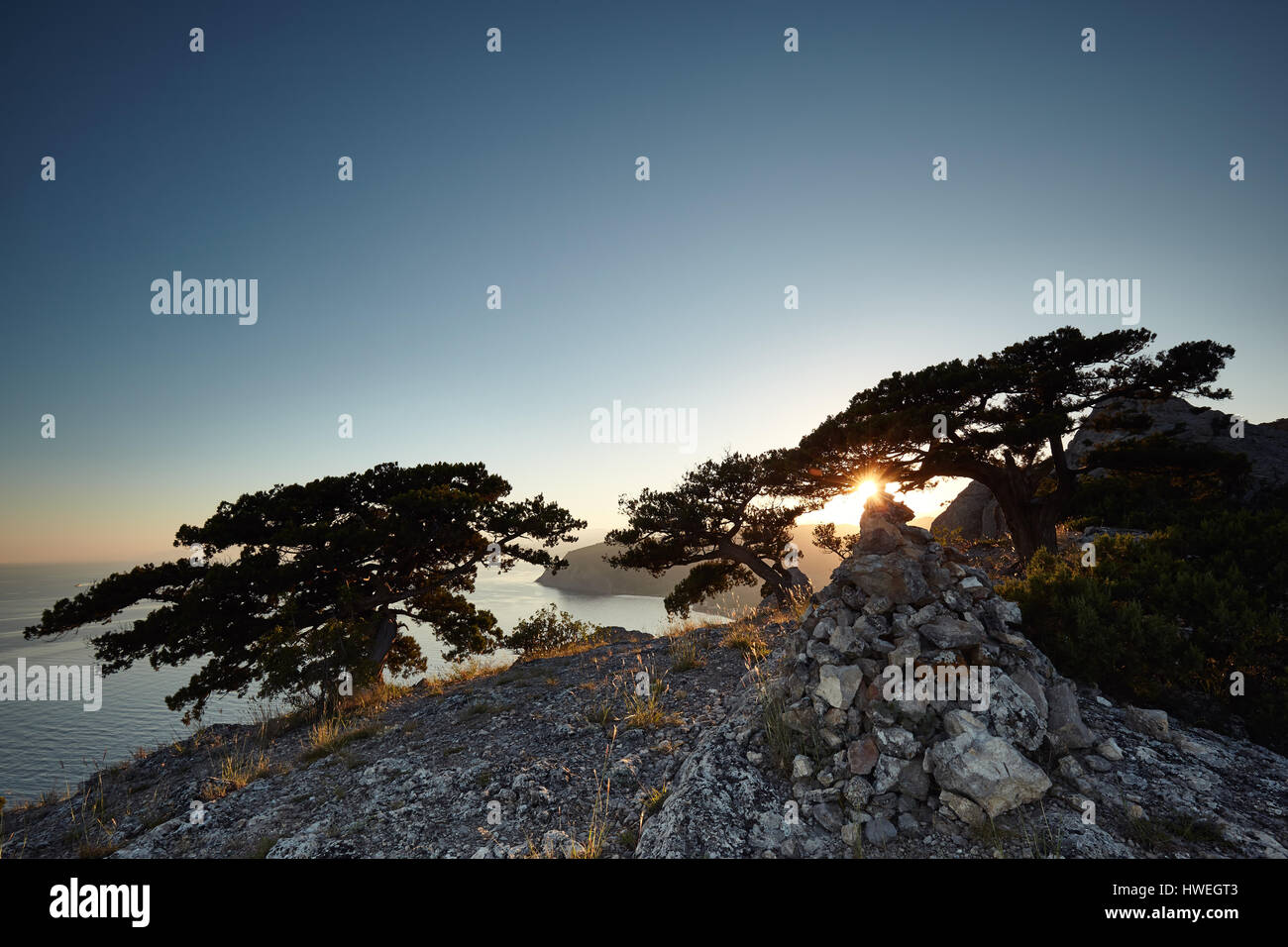 Mountains and sea at sunset. Crimea landscape. Nature background Stock ...