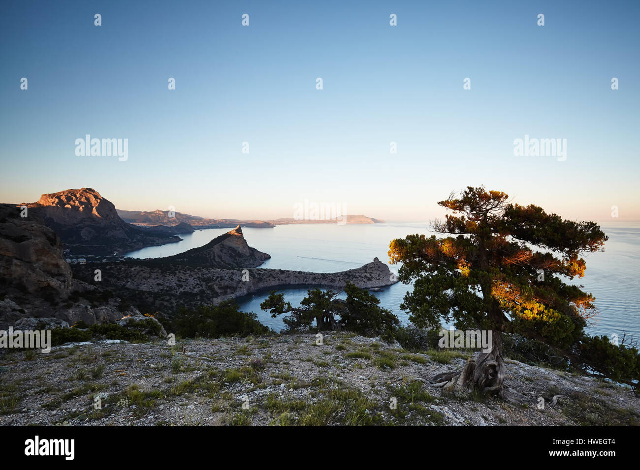 Mountains and sea at sunset. Crimea landscape. Nature background Stock ...