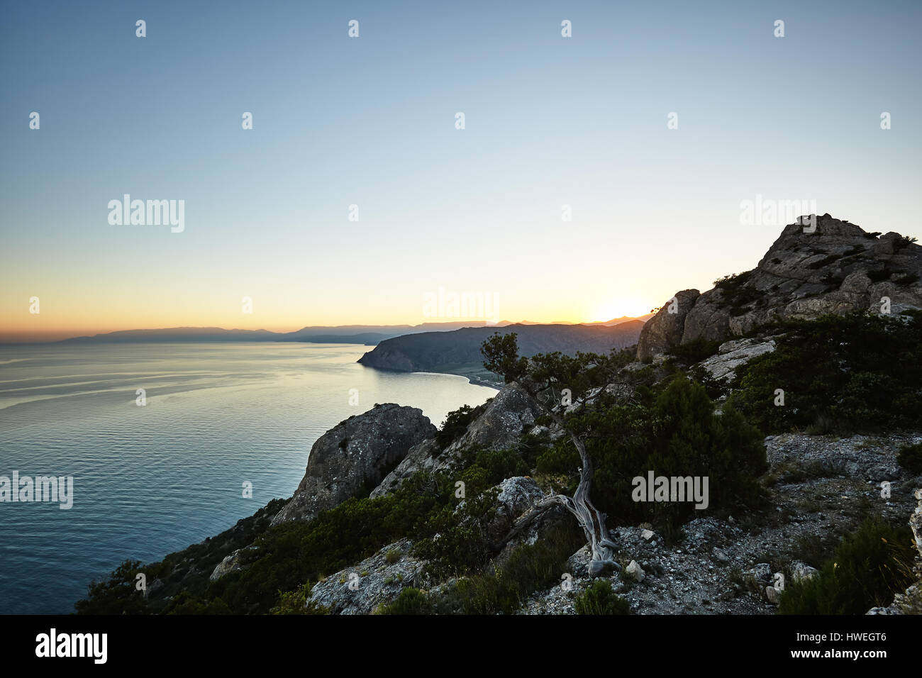 Mountains and sea at sunset. Crimea landscape. Nature background Stock ...
