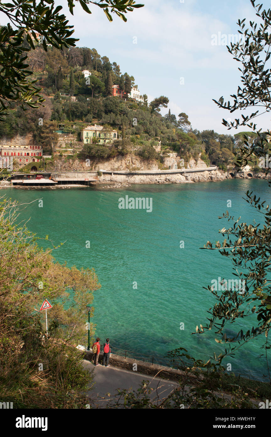 The bay and beach of Paraggi, an Italian fishing village between Santa ...