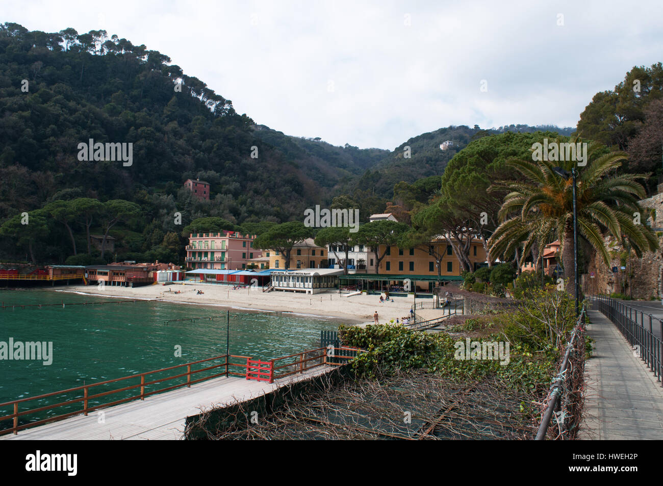 The bay and beach of Paraggi, an Italian fishing village between Santa ...
