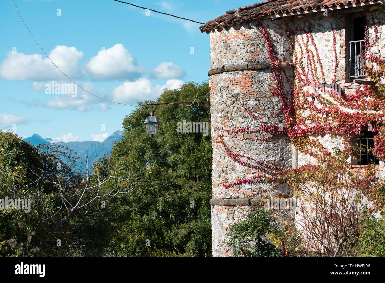 Autumn colors in the ancient village. Between towers and vineyards ...