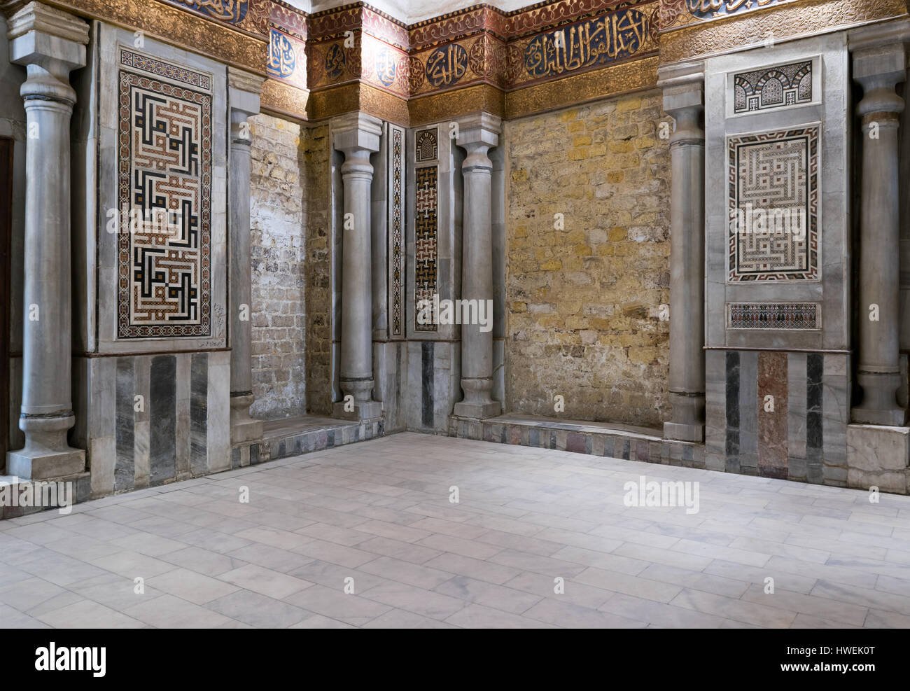 Interior view of decorated marble walls surrounding the cenotaph in the ...
