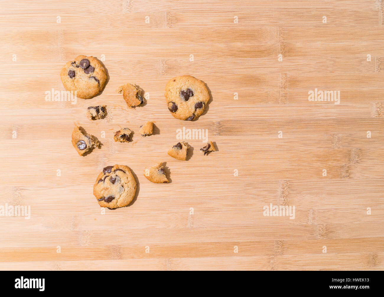 Top view of Chocolate Chip Cookies with crumbs Stock Photo - Alamy