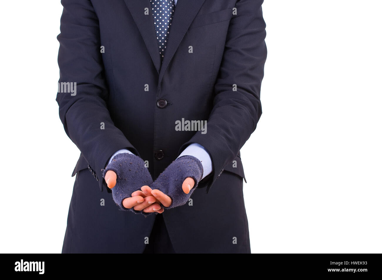 Businessman begging for money Stock Photo - Alamy
