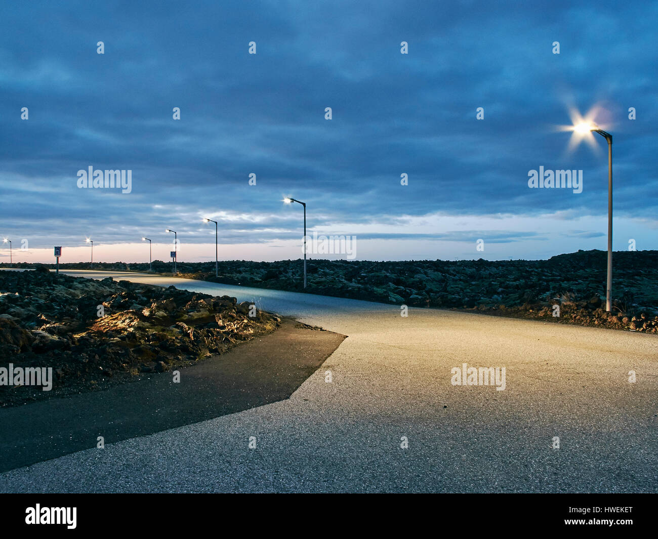 Road and street lamps at dusk, Reykjavik, Iceland Stock Photo - Alamy