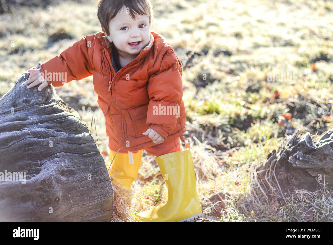 Portrait of baby boy, outdoors, in winter Stock Photo - Alamy